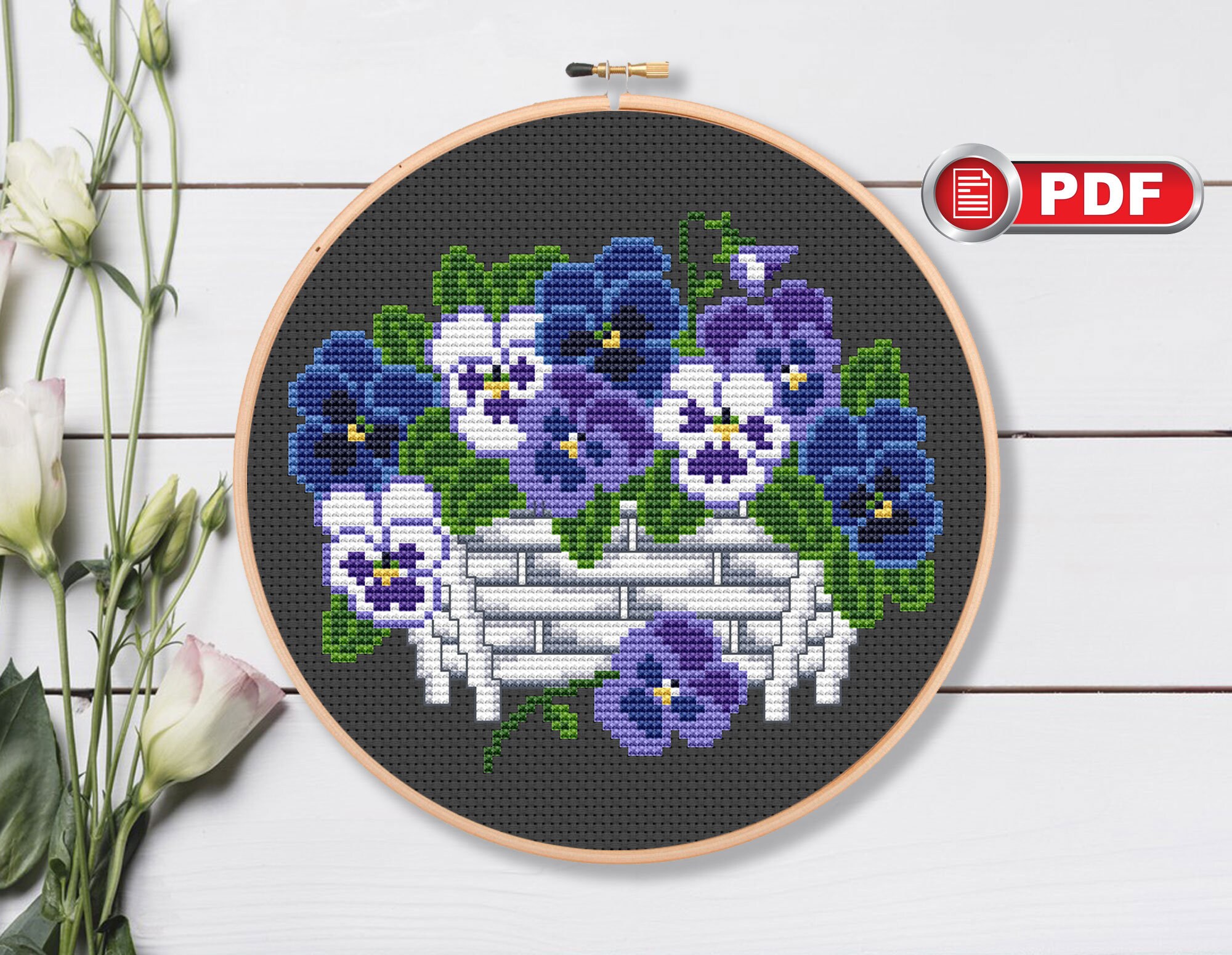 Vinage Blue Pansies Cross Stitch Pattern Flowers Cross Stitch - Etsy