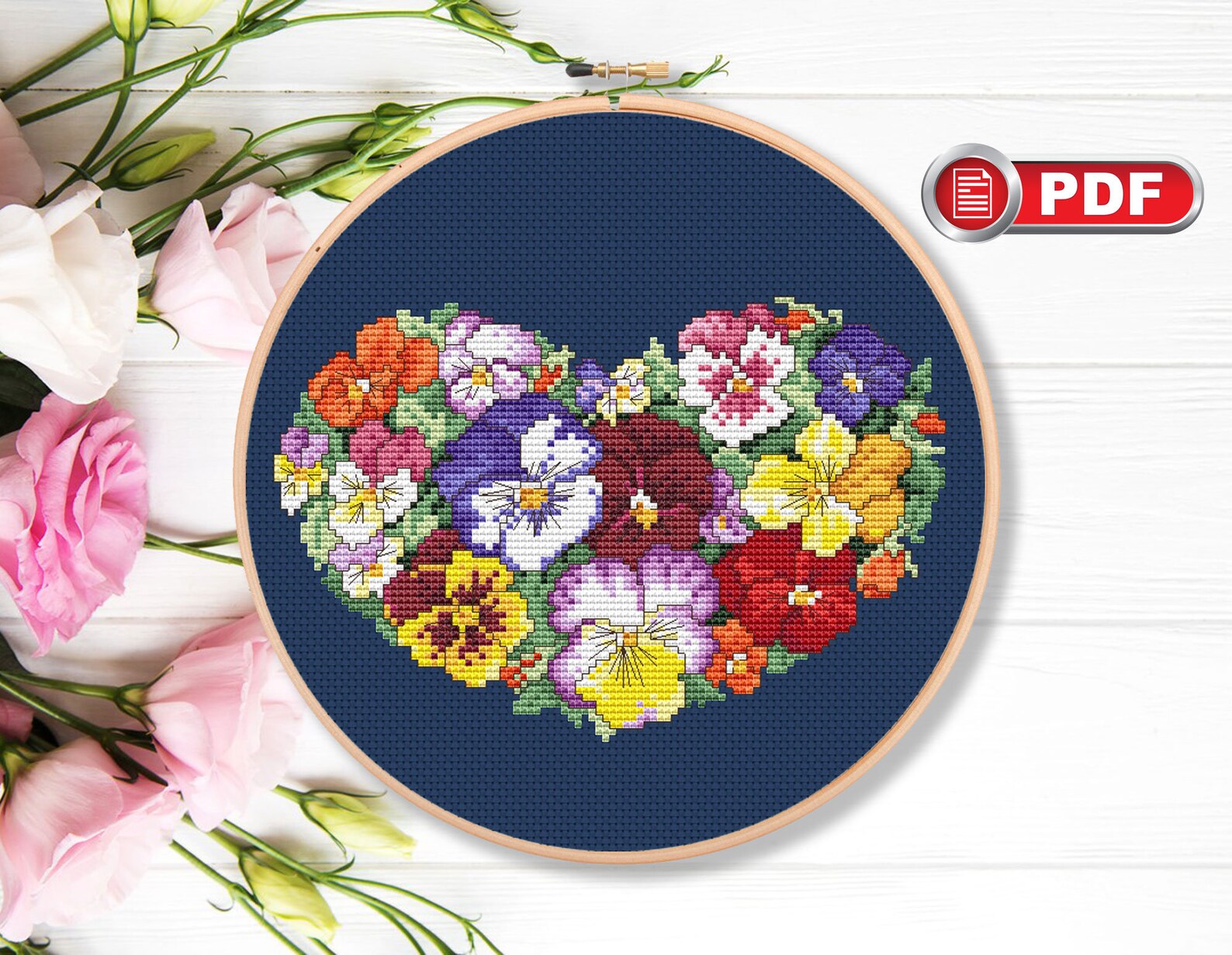 Heart of Pansies Cross Stitch Pattern, Flowers Cross Stitch Pattern ...
