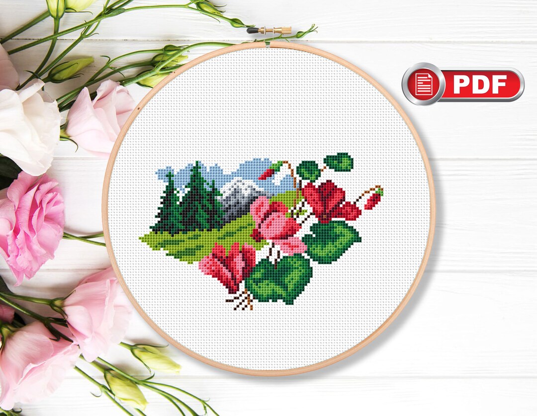 Flowers October Cross Stitch Patterns, Red Flowers Cross Stitch Pattern ...