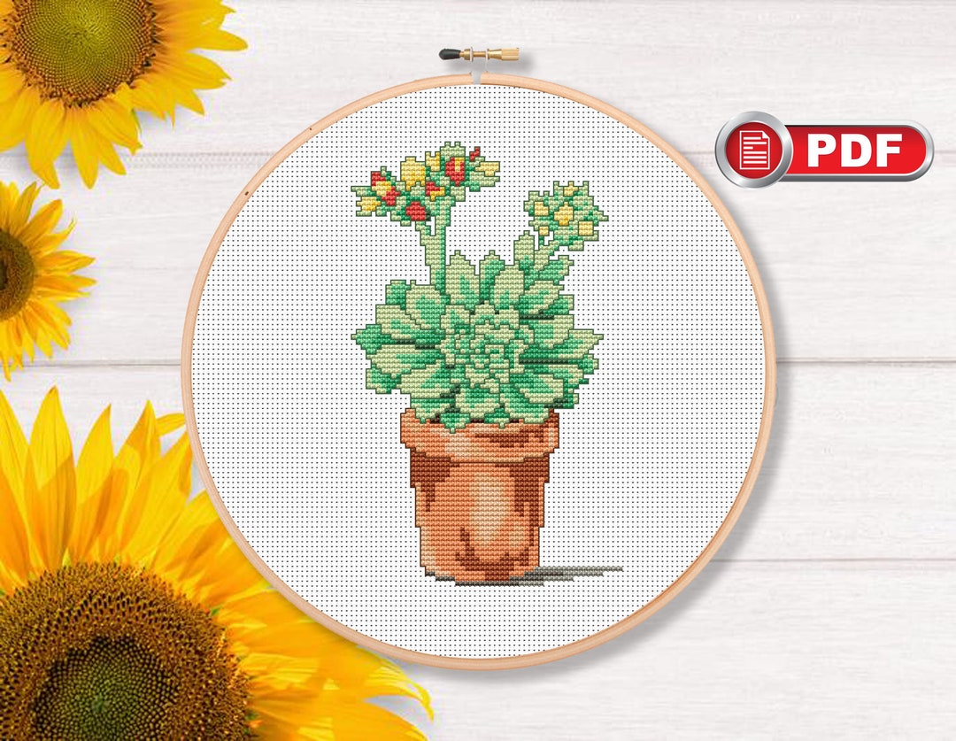 Succulent Cross Stitch Pattern, Cacti Cross Stitch Patterns, Potted ...