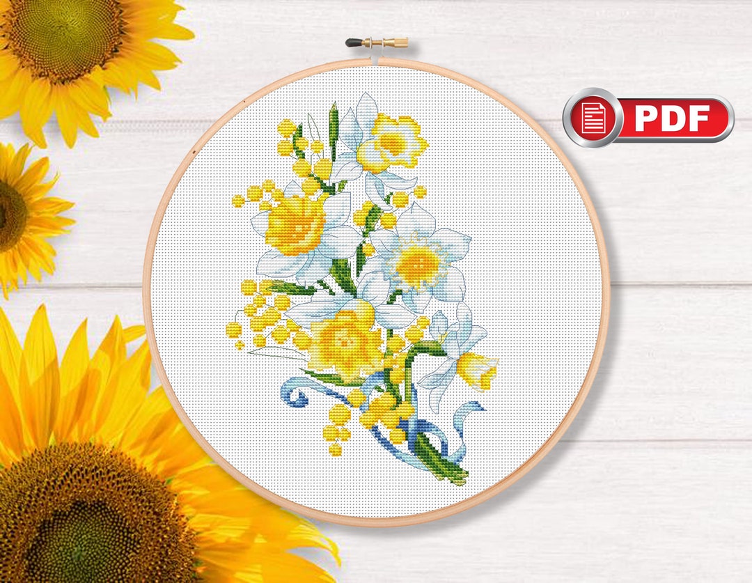 Daffodils Cross Stitch Pattern, Flowers Cross Stitch Pattern, Wild ...