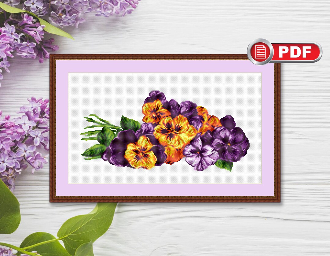Vintage Pansy Cross Stitch Pattern, Flowers Cross Stitch Pattern, Wild ...