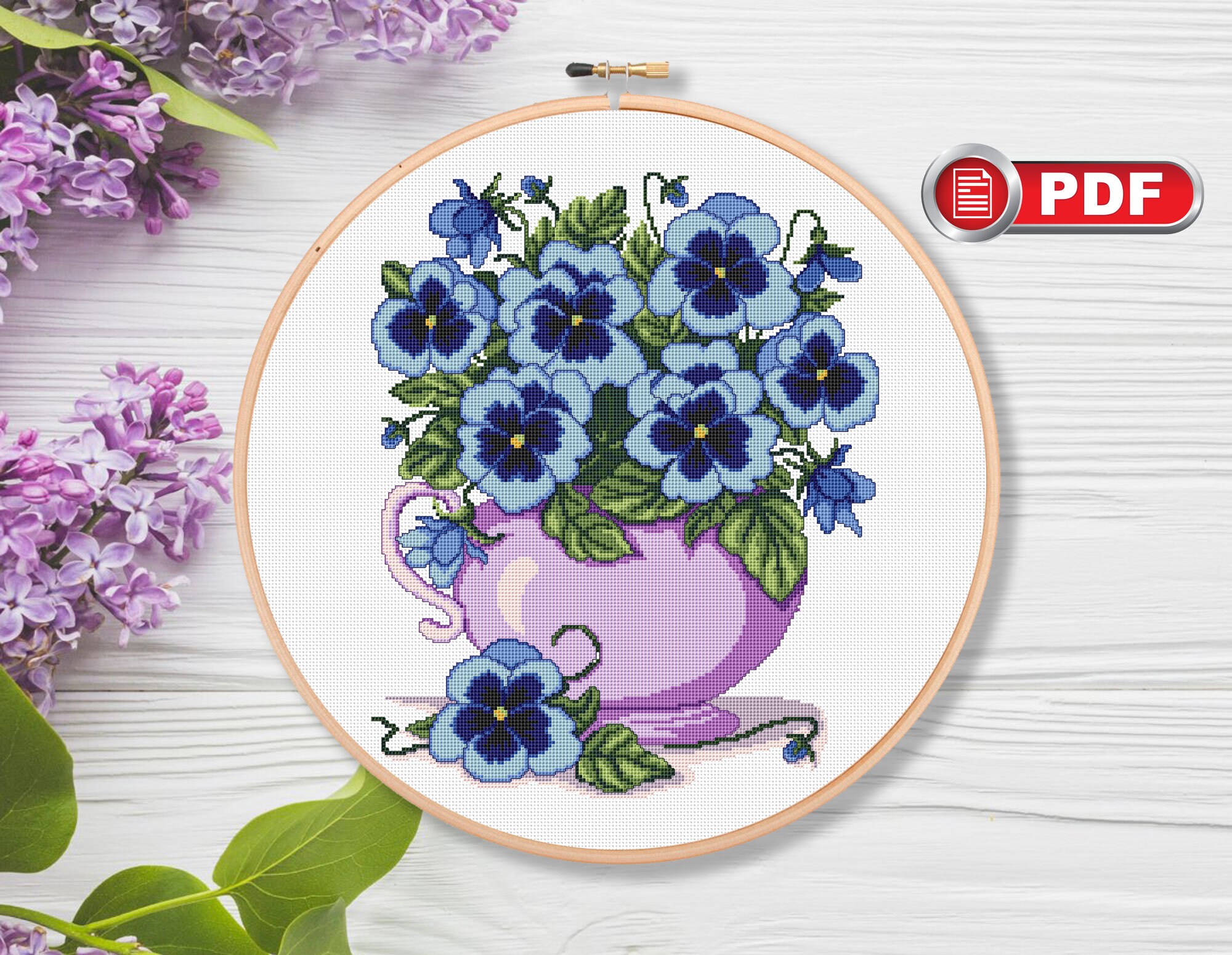 Blue Pansy Cross Stitch Pattern, Flowers Cross Stitch Pattern, Wild ...