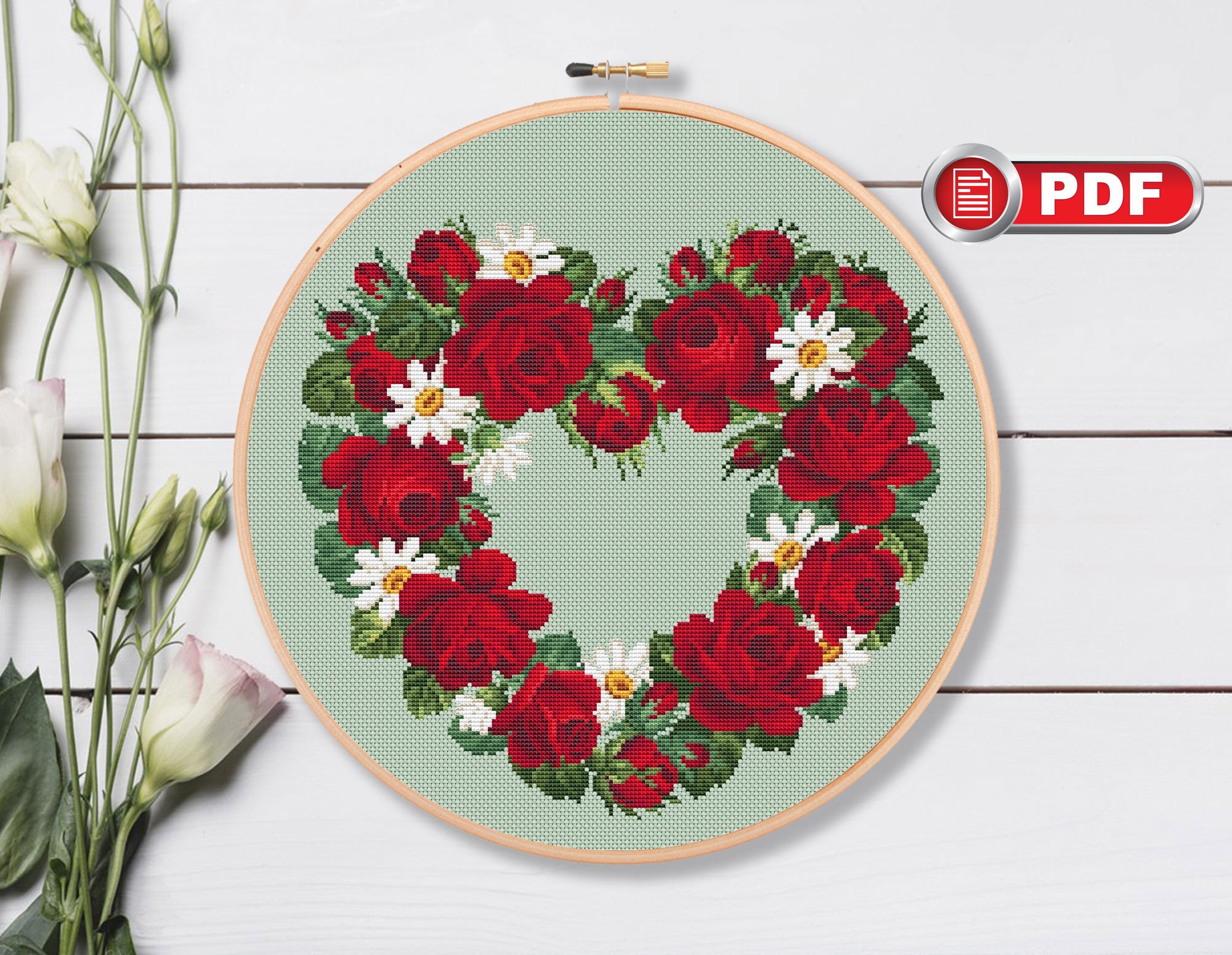 Heart of Roses Cross Stitch Patterns, Summer Cross Stitch Patterns, Flowers Cross Stitch ...