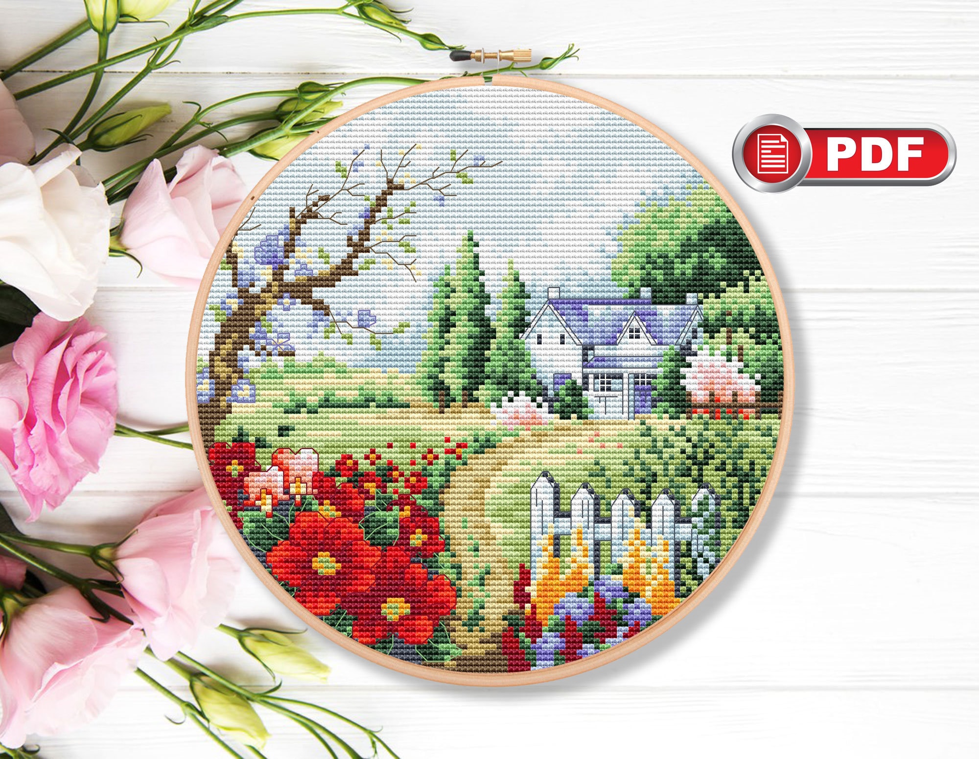Set of 4 Seasons Cross Stitch Patterns, Landscape Cross Stitch Patterns ...