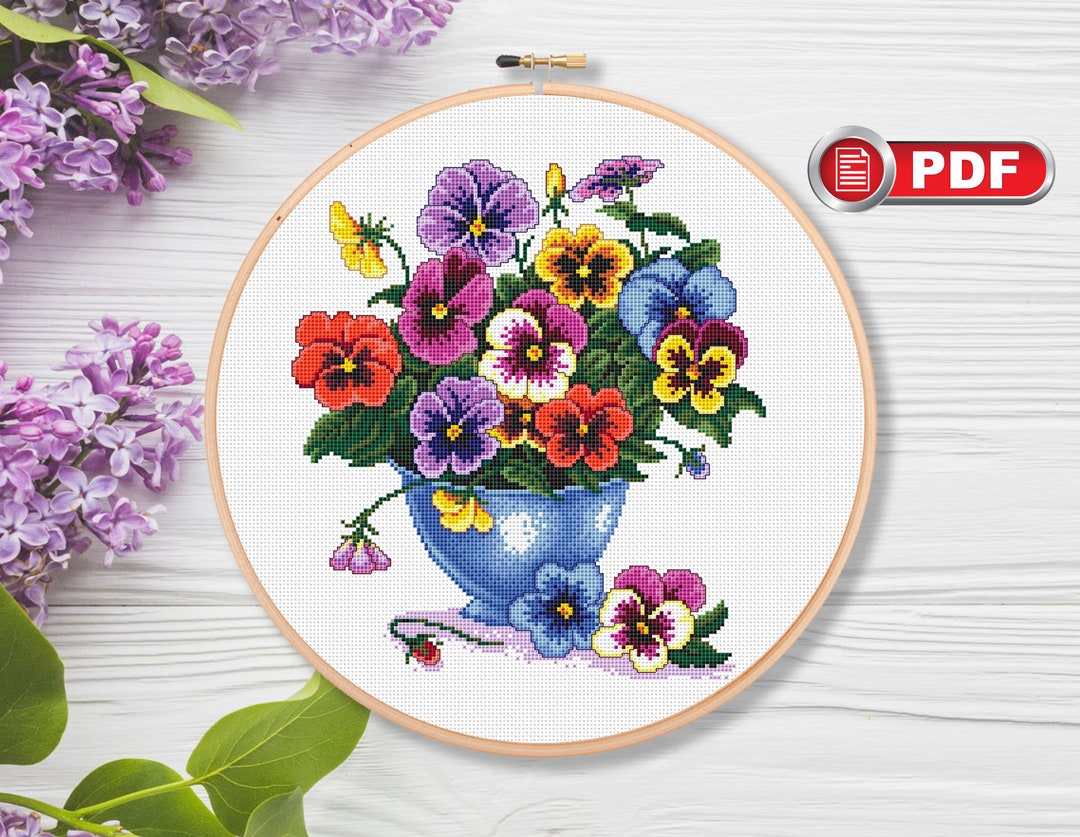 Vintage Pansy Cross Stitch Pattern, Flowers Cross Stitch Pattern, Wild ...