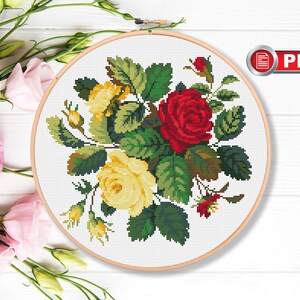 Set of 3 Bouquet of Roses Cross Stitch Patterns, Bouquet Cross Stitch Patterns, Flowers Cross ...