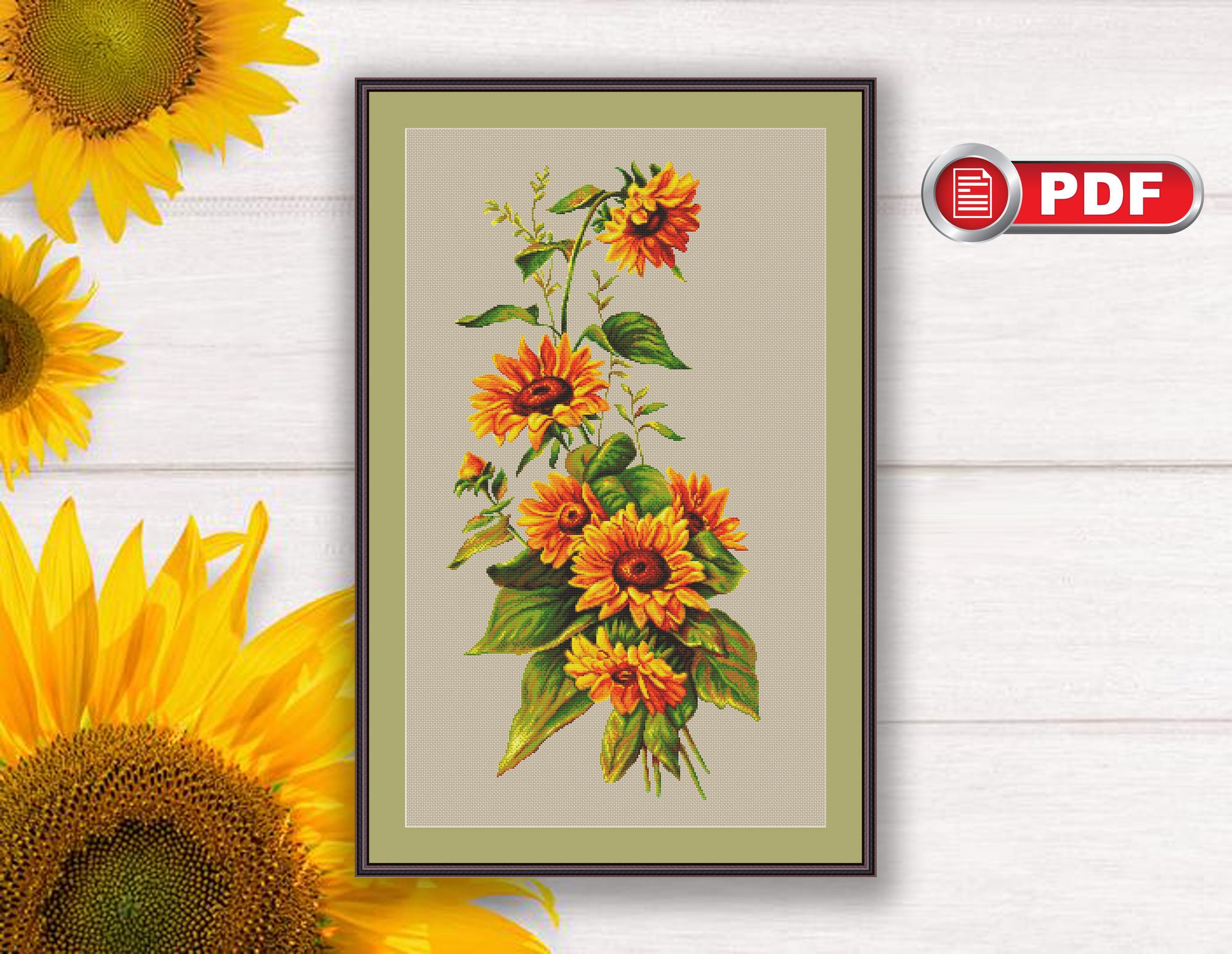 Sunflowers Cross Stitch Patterns, Bouquet Cross Stitch Patterns, Flowers Cross Stitch Pattern ...