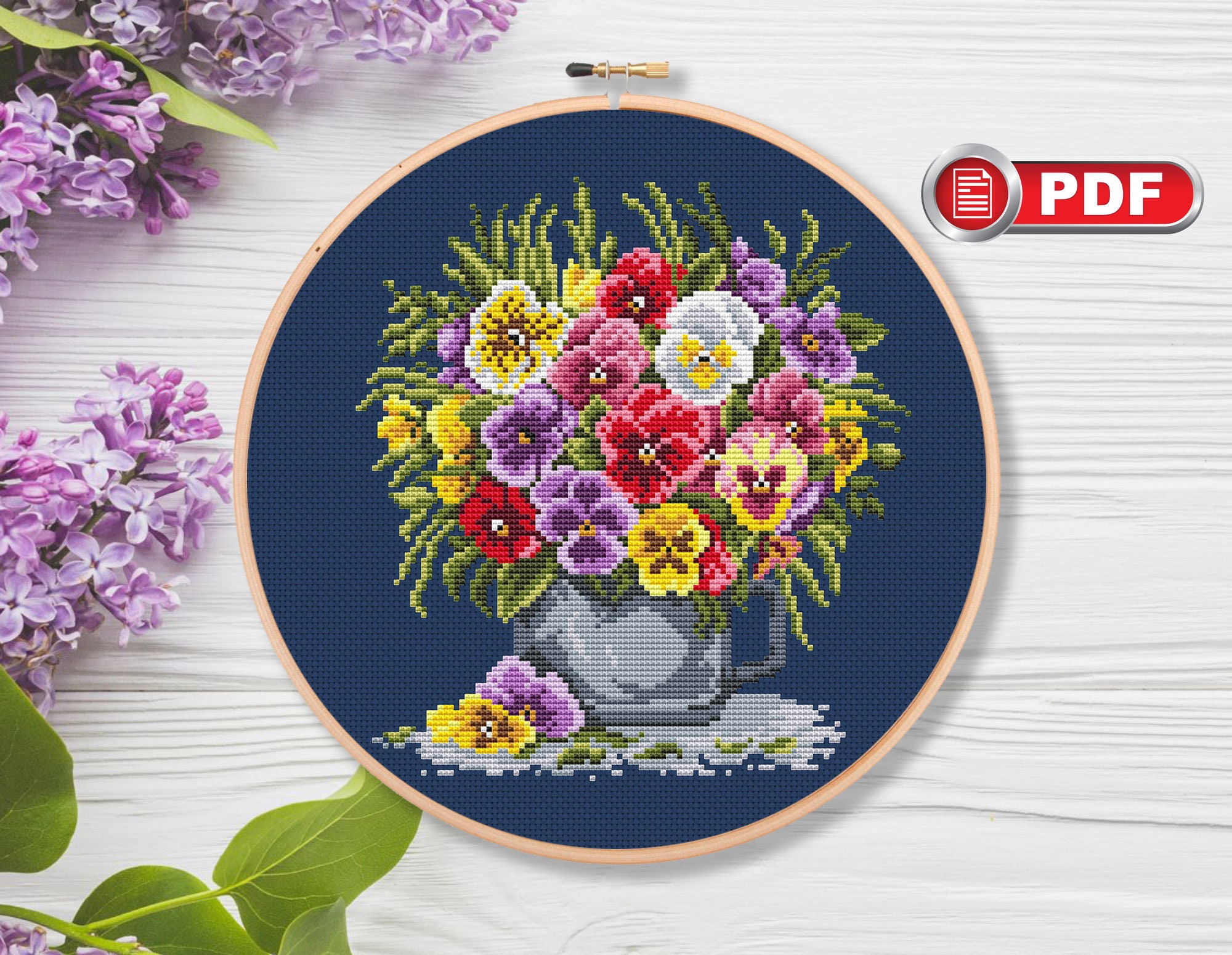 Vintage Pansy Cross Stitch Pattern, Flowers Cross Stitch Pattern, Wild ...