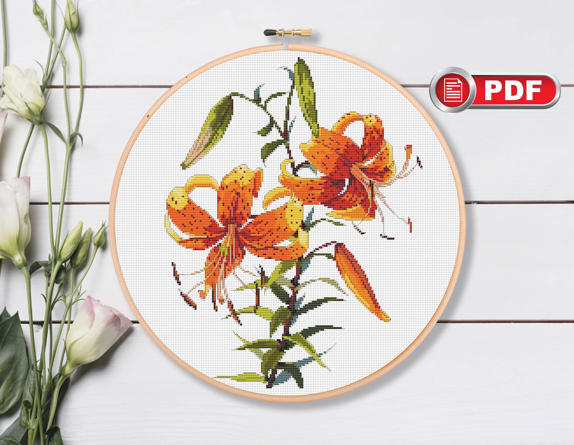 Lilies Cross Stitch Patterns, Bouquet Cross Stitch Patterns, Summer ...