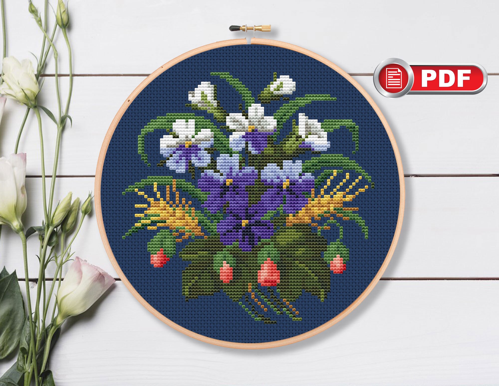 Vintage Bouquet Cross Stitch Pattern Blue Flowers Cross - Etsy