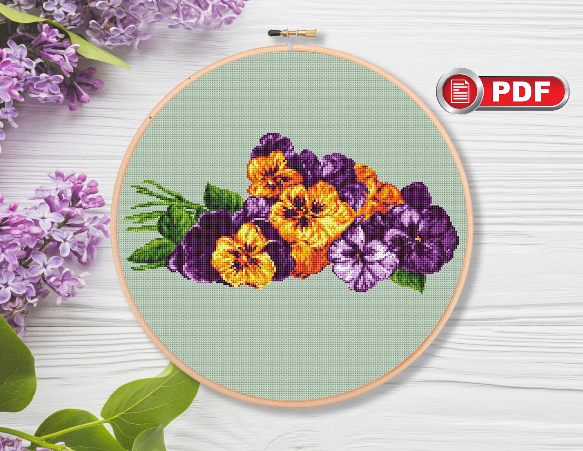 Vintage Pansy Cross Stitch Pattern, Flowers Cross Stitch Pattern, Wild ...