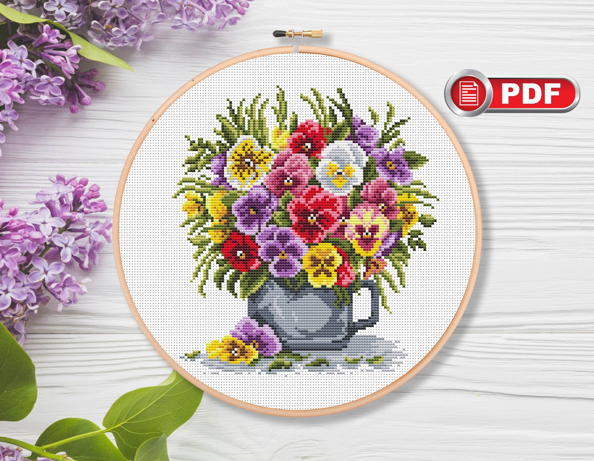Vintage Pansy Cross Stitch Pattern, Flowers Cross Stitch Pattern, Wild ...