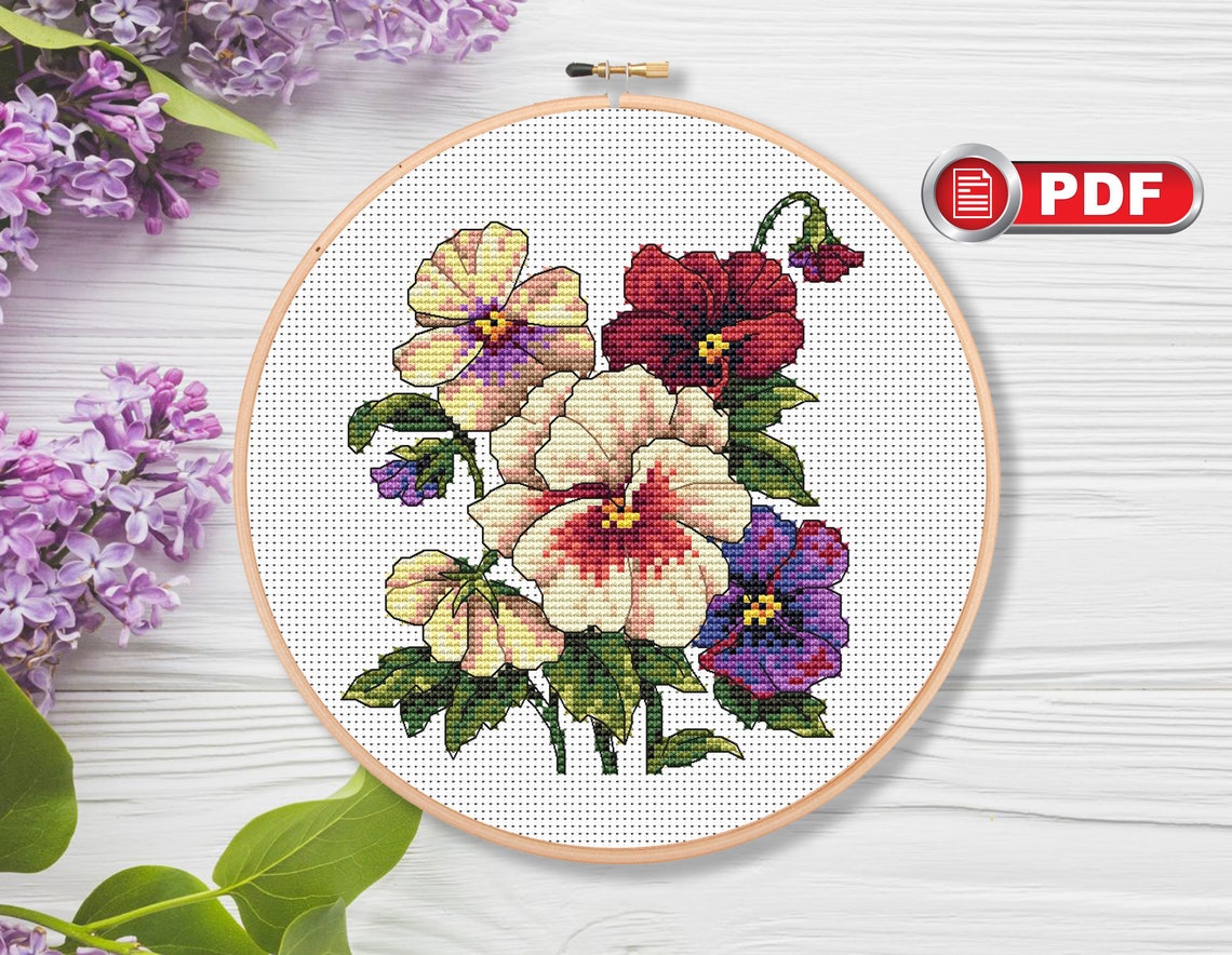 Vintage Pansies Cross Stitch Pattern Flowers Cross Stitch - Etsy