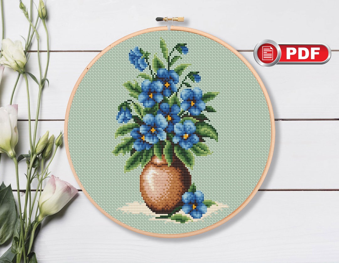 Blue Flowers Cross Stitch Pattern, Bouquet Cross Stitch Pattern ...
