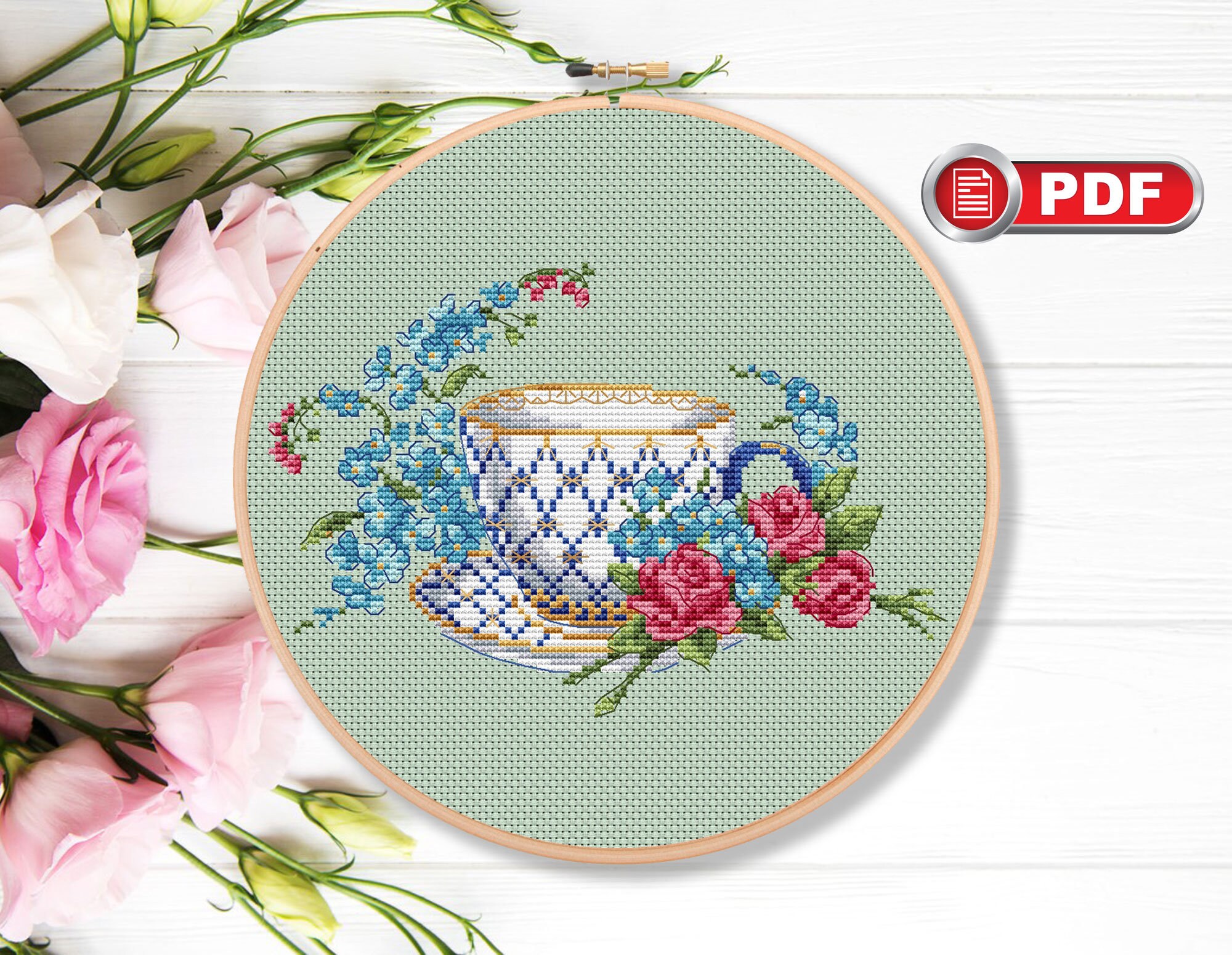 Tea Cup Cross Stitch Pattern, Kitchen Cross Stitch Pattern, Coffee Cup ...