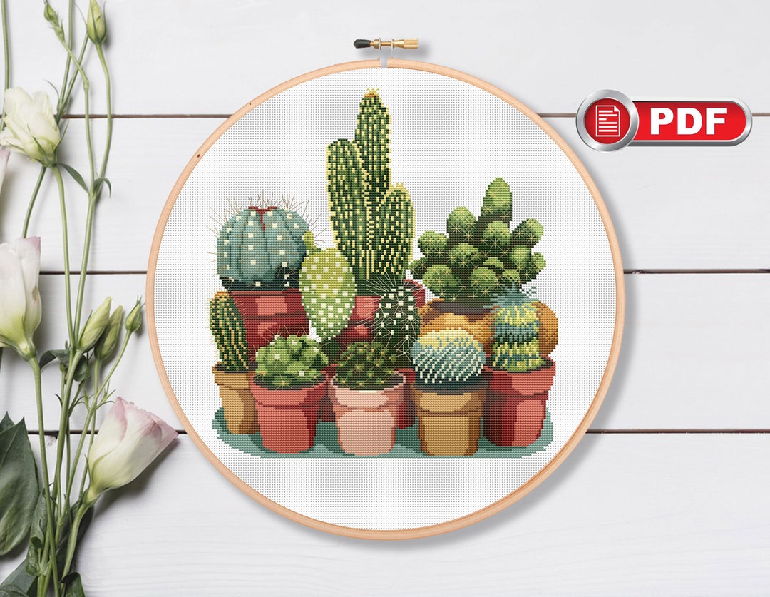 Cactus Cross Stitch Patterns, Cacti Cross Stitch Patterns, Potted ...