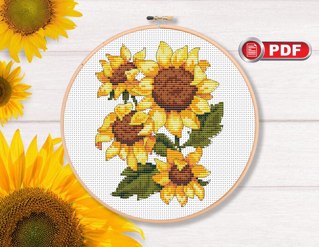 Sunflowers Cross Stitch Patterns, Bouquet Cross Stitch Patterns ...
