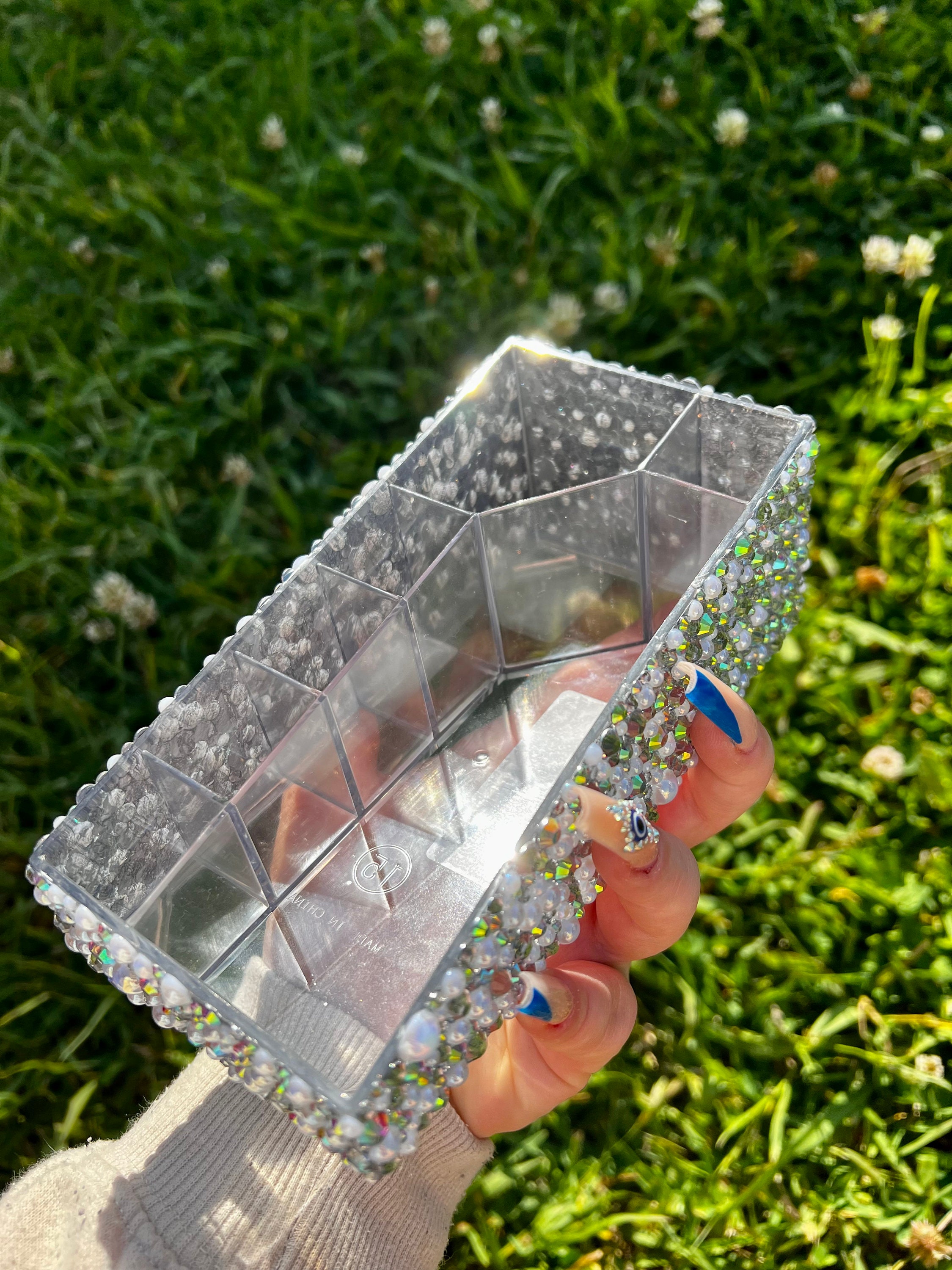 Rhinestone Makeup Organizer | Crystal Vanity Storage | Glam Desk Decor ...