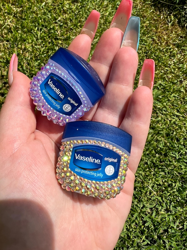 Bling Vaseline Tub Rhinestone Lip Balm Mini Bedazzled Vaseline Lip Therapy Small Lip Care Bling ...