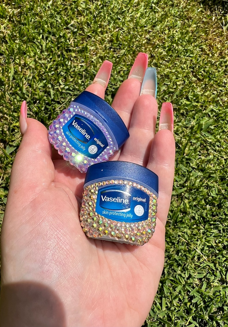 Bling Vaseline Tub Rhinestone Lip Balm Mini Bedazzled Vaseline Lip Therapy Small Lip Care Bling ...