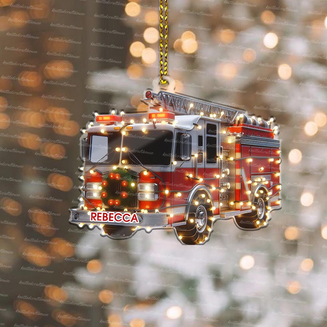Personalized Fire Truck Christmas Ornament, 2D Flat Trucker Christmas ...