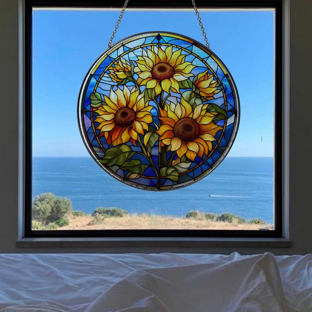 Sunflowers Glass Suncatcher, Sunflowers Window Hanging, Plants Home ...