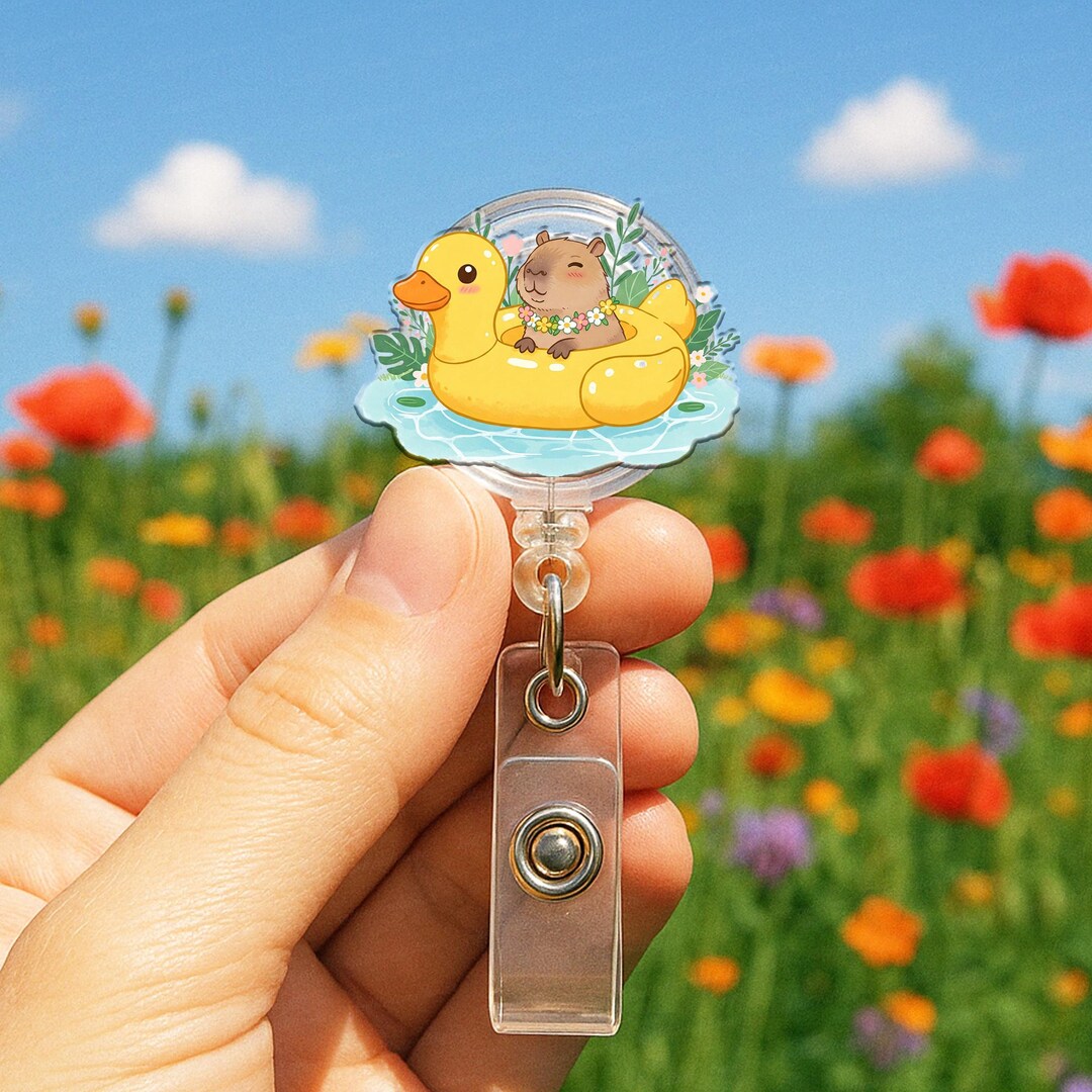 Cute Capybara Summer Badge Reel, Funny Pool Float ID Holder, Kawaii ...