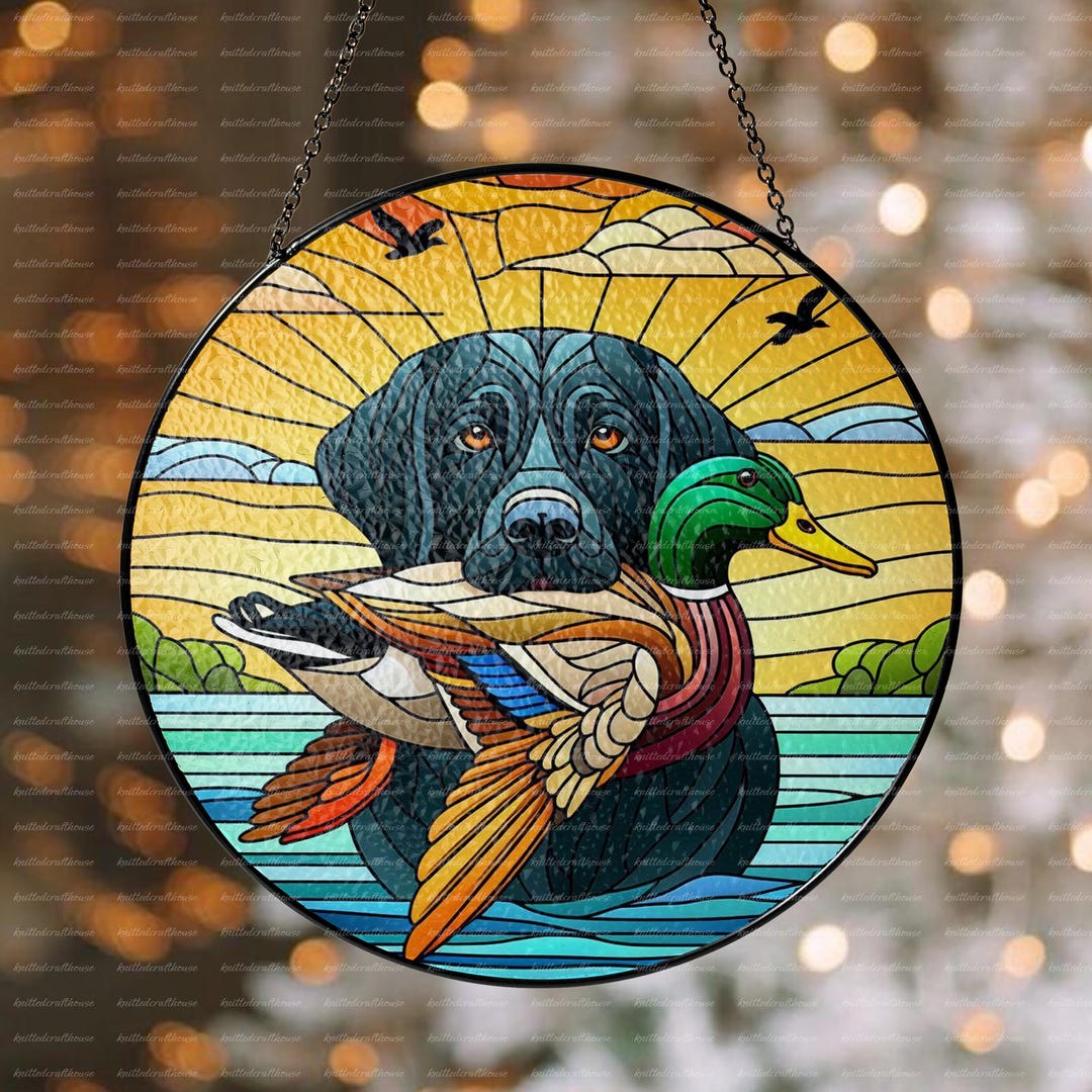 Black Labrador Dog Duck Hunting Glass Suncatcher, Hunting Suncatcher ...