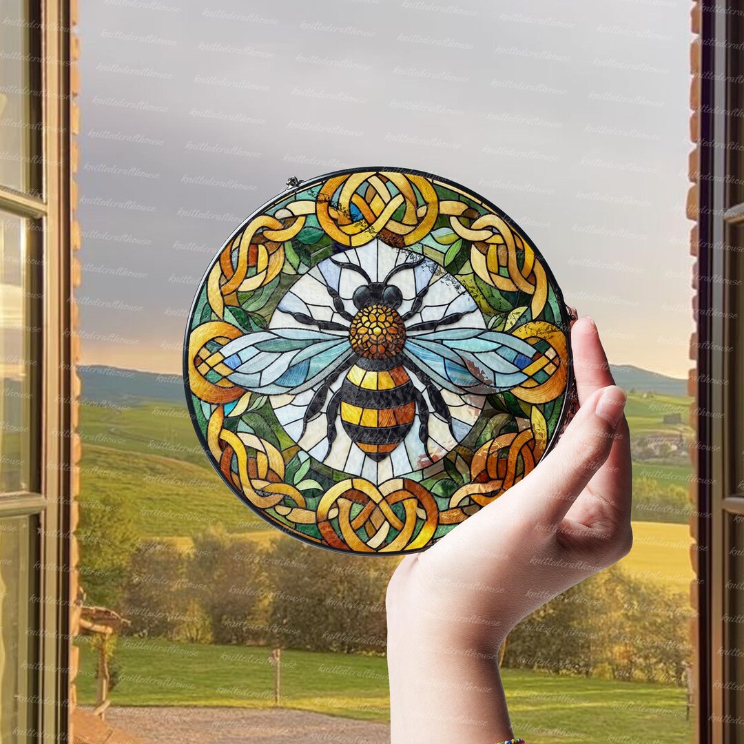 Celtic Bee Suncatcher Decor, Bee Glass Window Hanging Decor, Ancient ...