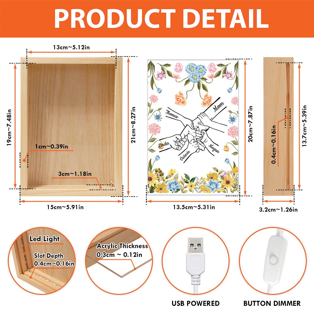 Personalized Name Hand Kids Light Box, Custom Mom and Kids Holding Hand ...