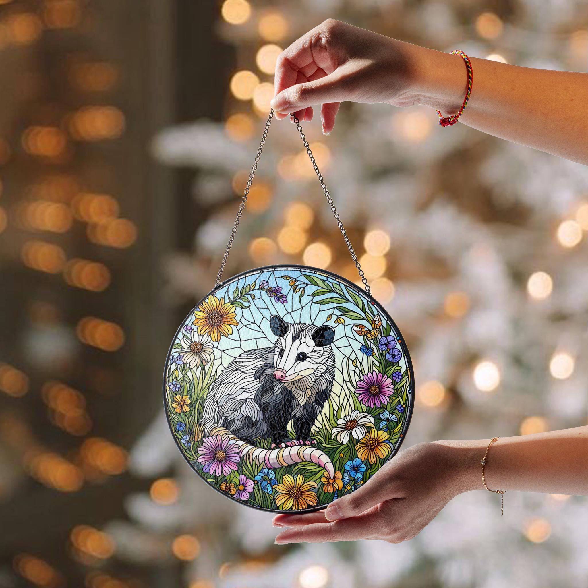 Opossum in Wildflower Field Suncatcher Window Hanging, Opossum Lovers ...