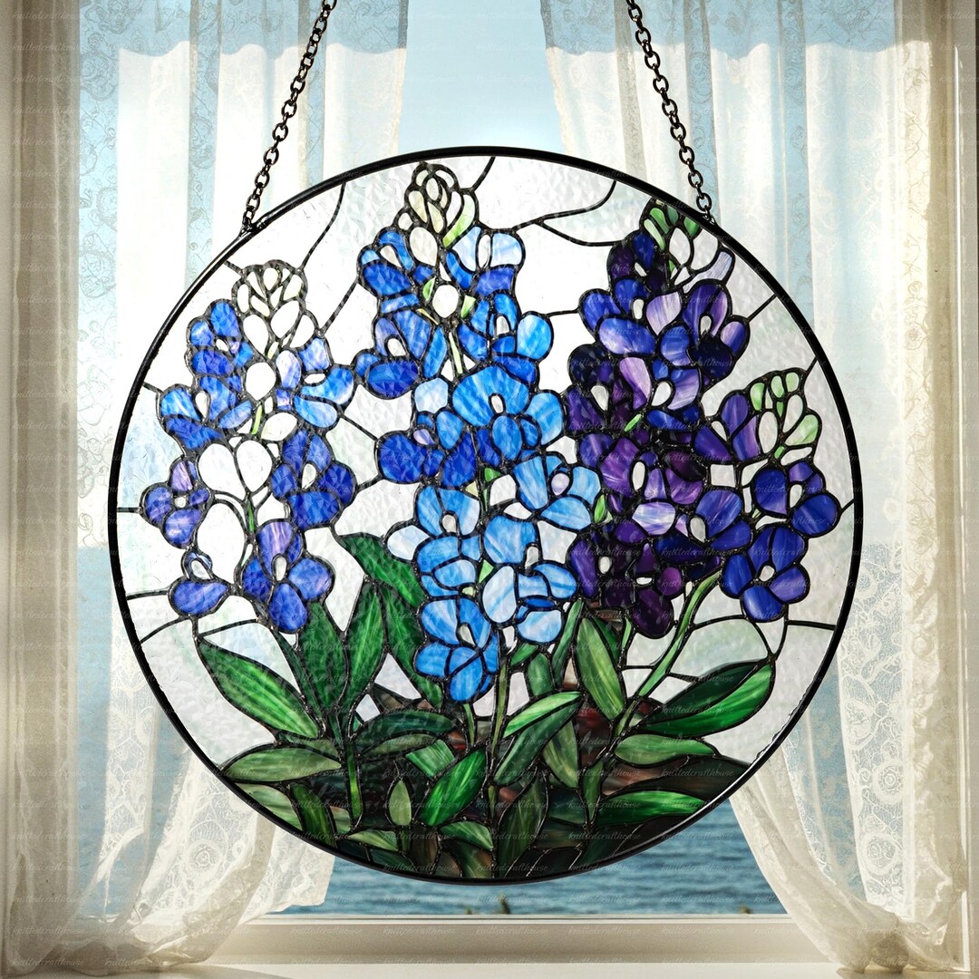 Bluebonnet Flower Glass Suncatcher, Wildflowers Window Hanging, Texas ...