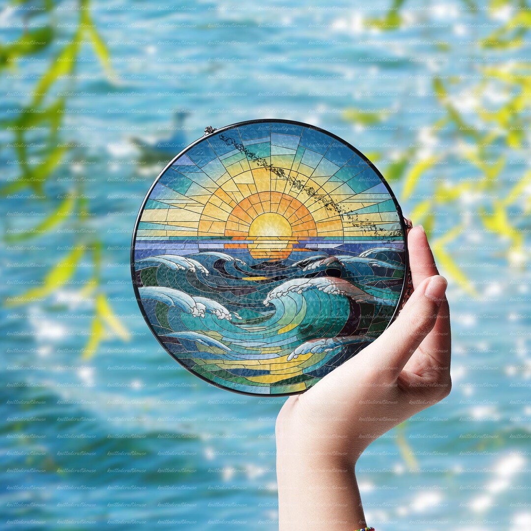 Sunrise on the Beach Suncatcher, Ocean Waves at Sunrise Glass, Sunrise ...