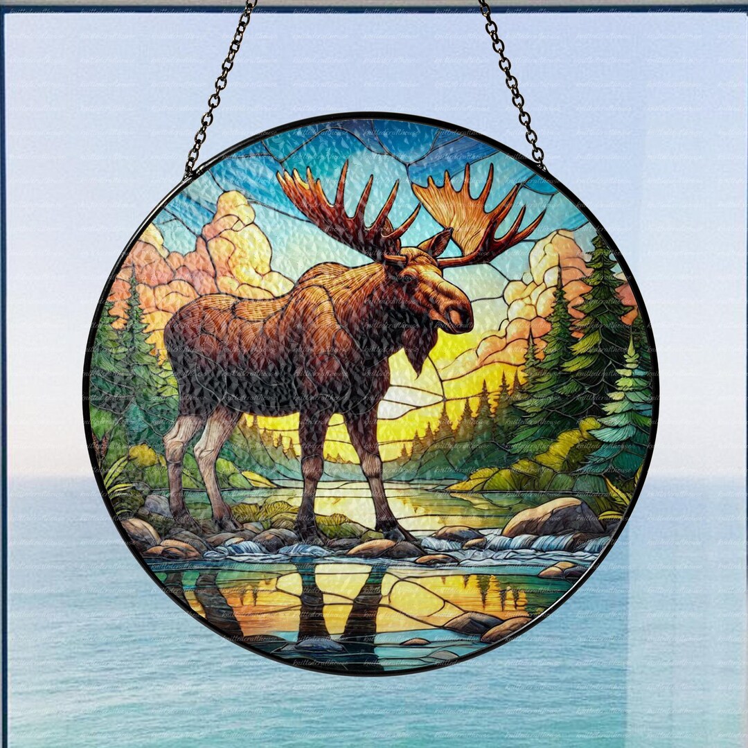 Moose Suncatcher, Moose Glass Art, Nature Window Hanging Decor ...