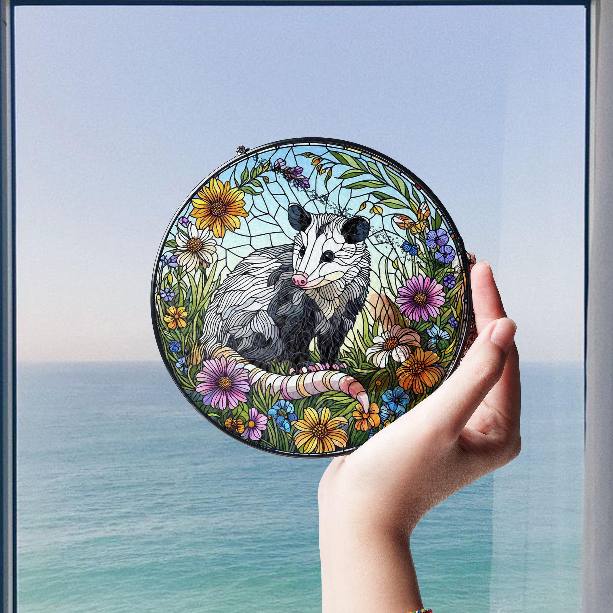 Opossum in Wildflower Field Suncatcher Window Hanging, Opossum Lovers ...