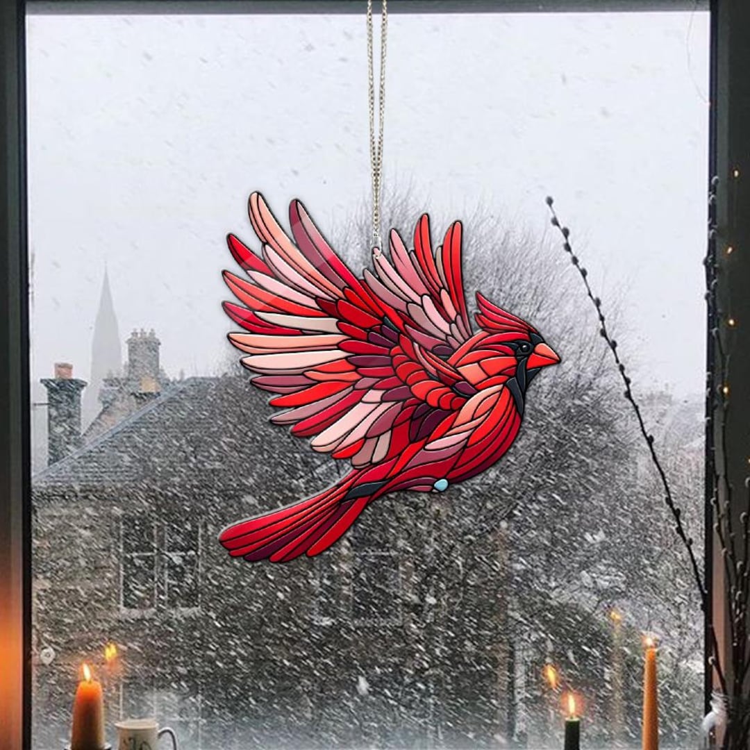 Red Cardinal Acrylic Window Hanging, Cardinal Home Decor, Christmas ...
