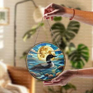 Loon Bird Sun Catcher, Loon Bird Glass Window Decor, Loon Bird Ornament ...
