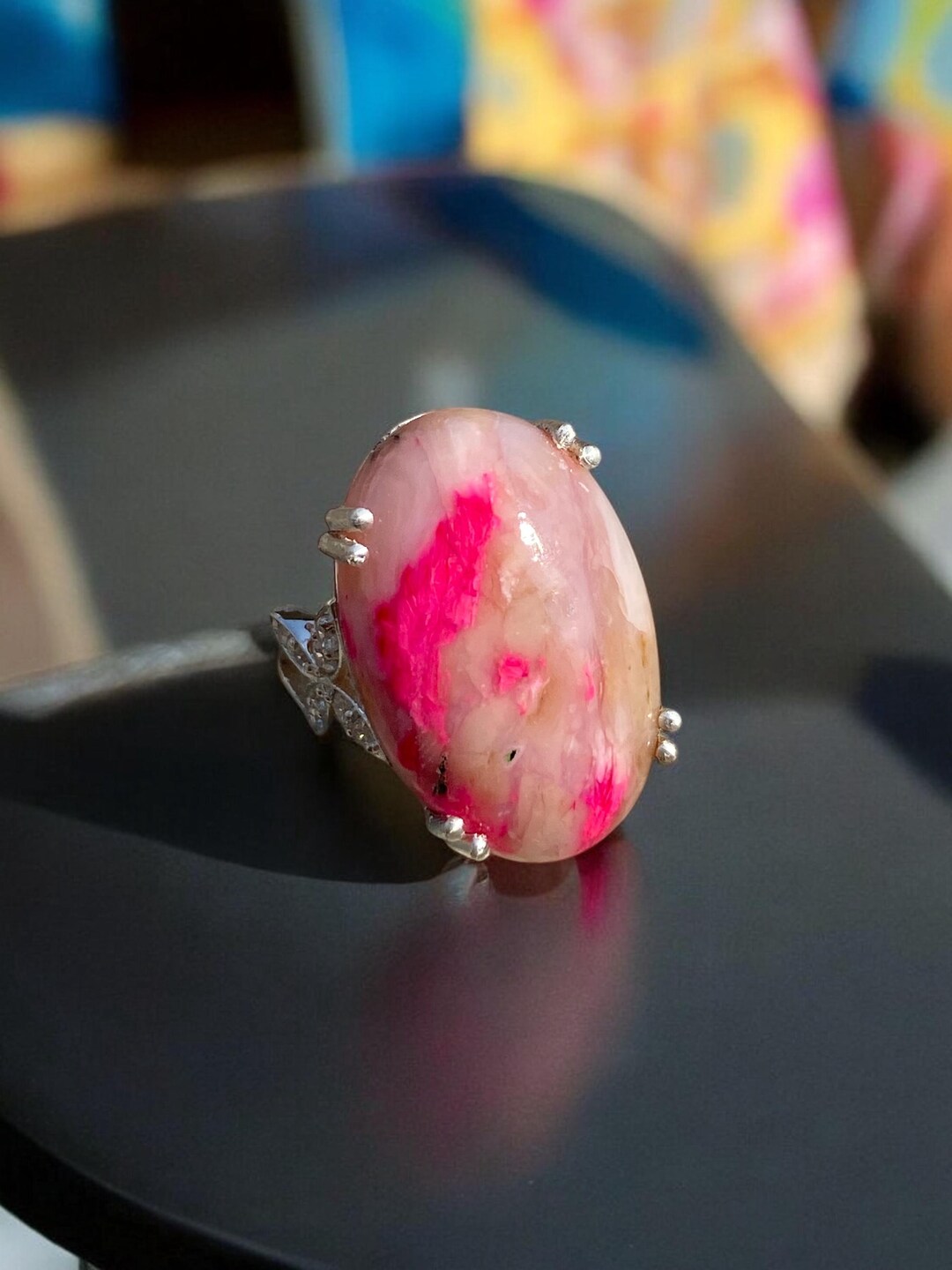 Greenland Stone Tugtupite and Halo Diamond Ring - Etsy