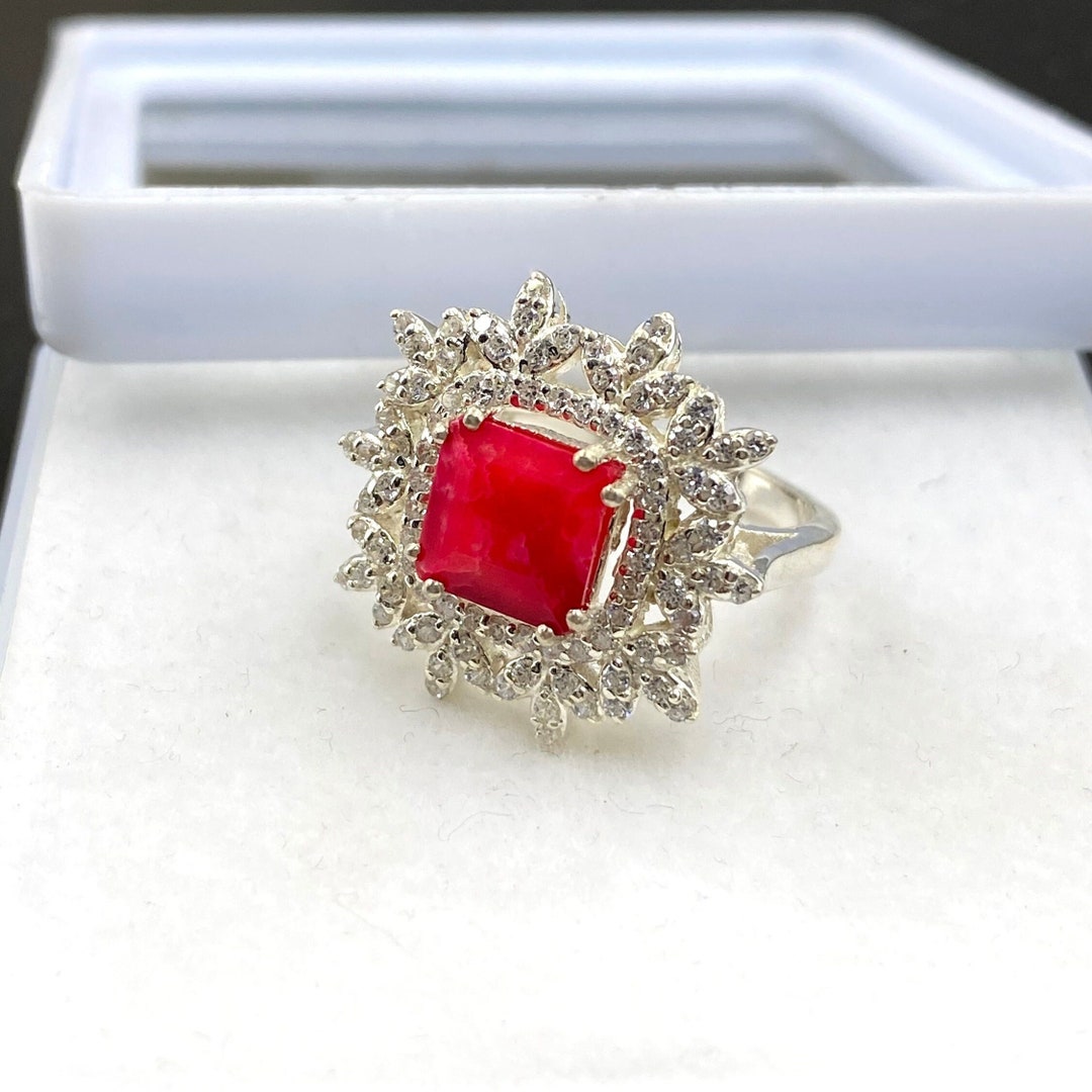 Beautiful Rare Tugtupite and Moissanite Ring , Unique Rare Red ...