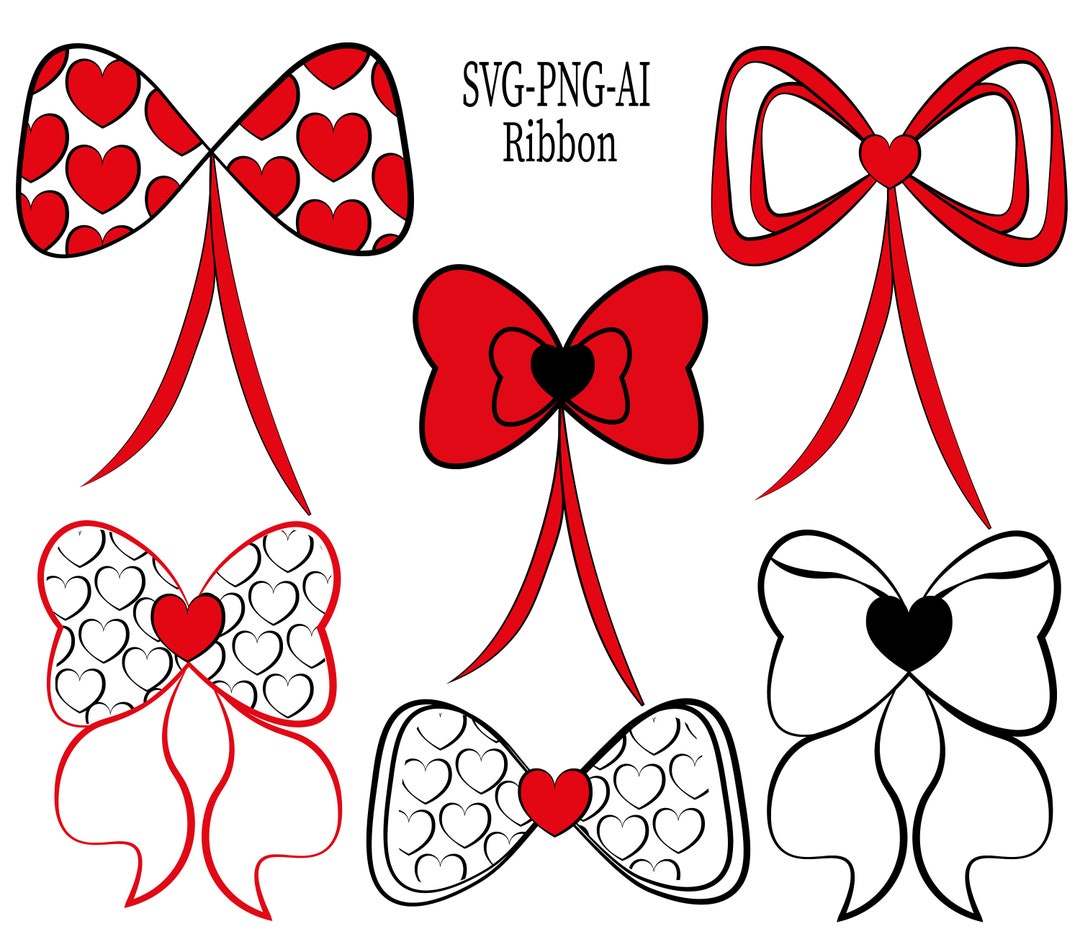 Red Ribbon Svg Bundle, Ribbon Png, Bow Vector Svg, Bow Tie, Present Svg ...