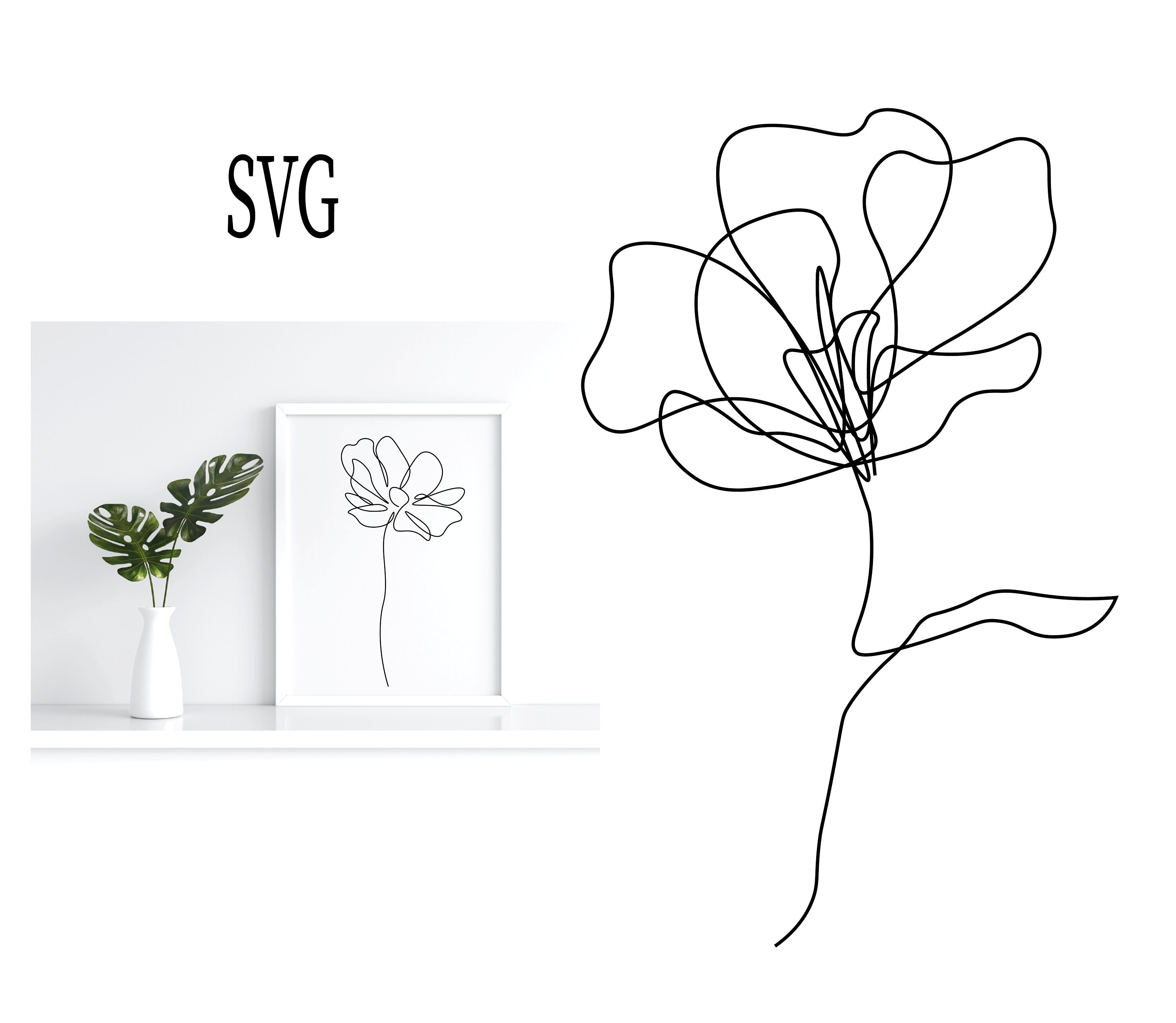 Watercolor Flowers Svg, One Line Flower Art, Floral Clipart, Lineart ...