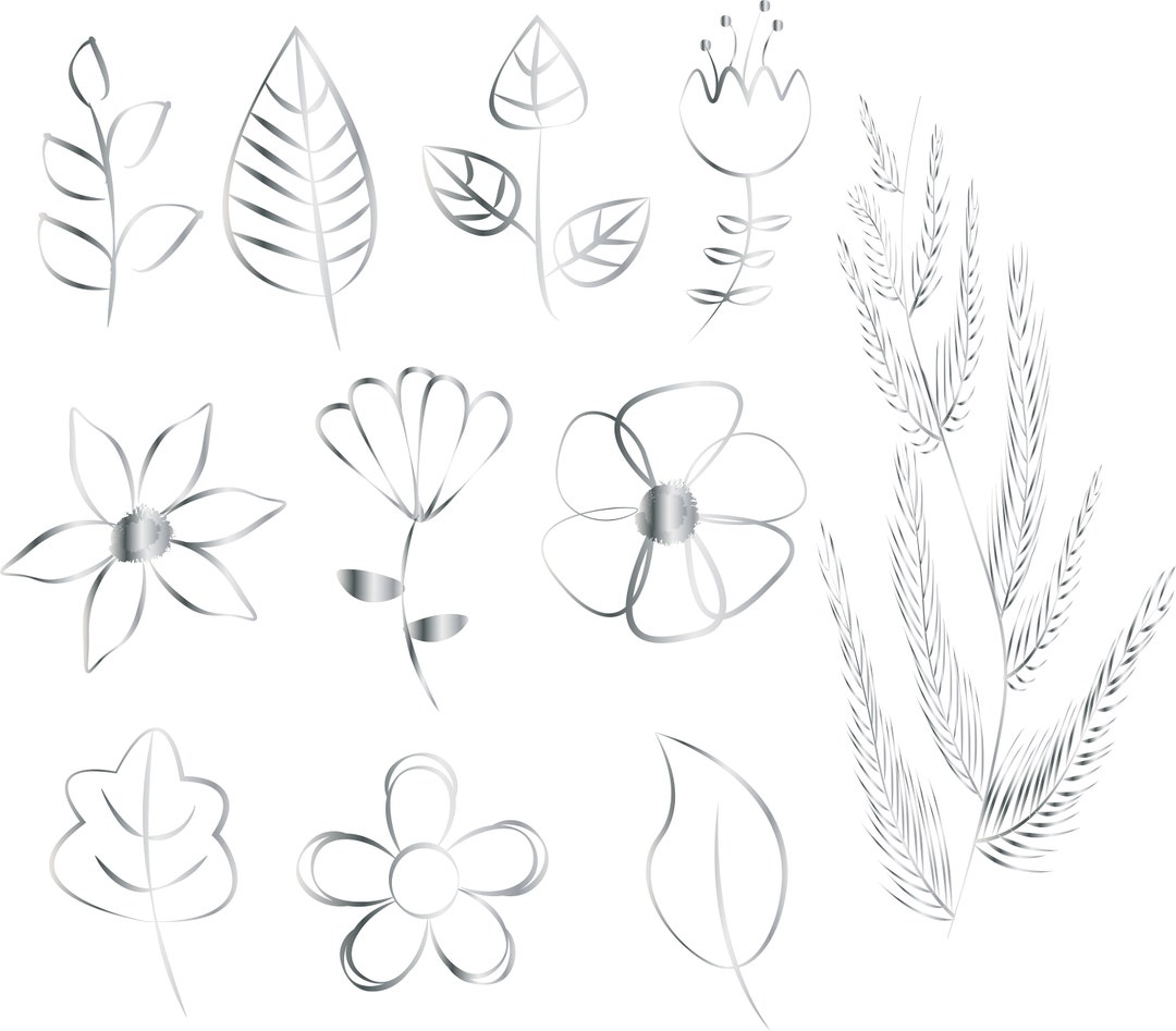 Silver Leaves Png Bundle Files, Silver Flowers Png Bundle, Silver ...