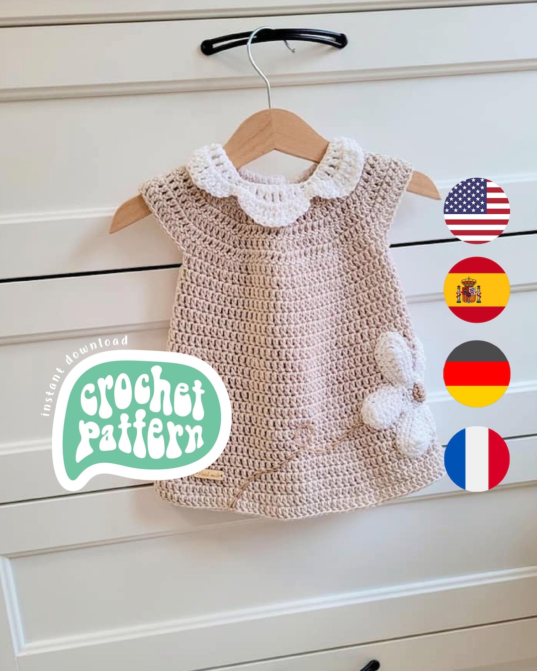 Crochet Baby Dress Pattern: Round Yoke Floral Design (newborn - 8 Years ...