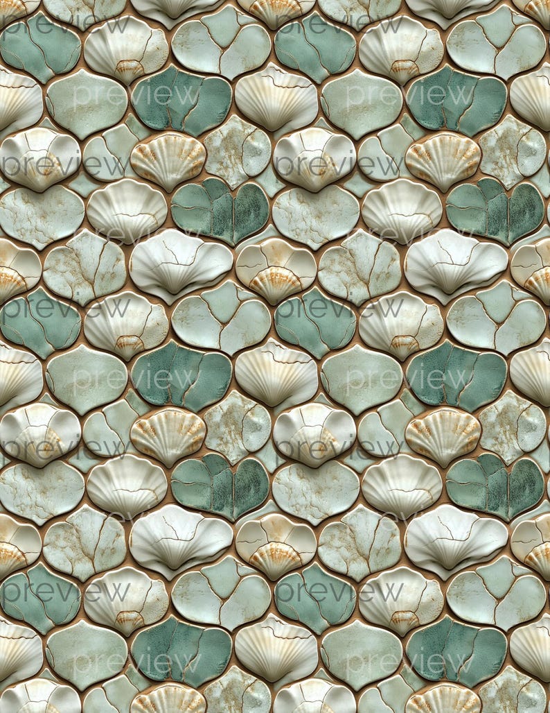 Coastal Seashell Tiles, Set of 8 Designs, Printable Digital Download ...
