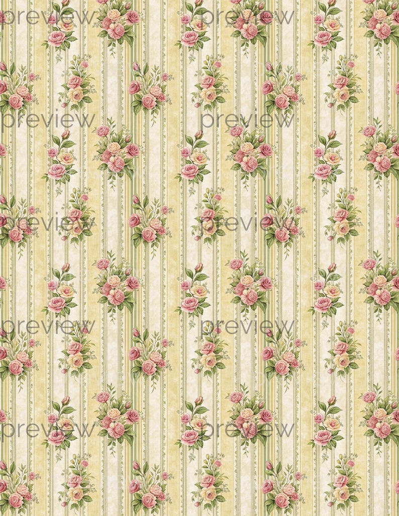 Edwardian Dollhouse Wallpaper Printable Set, Vintage Floral Digital ...