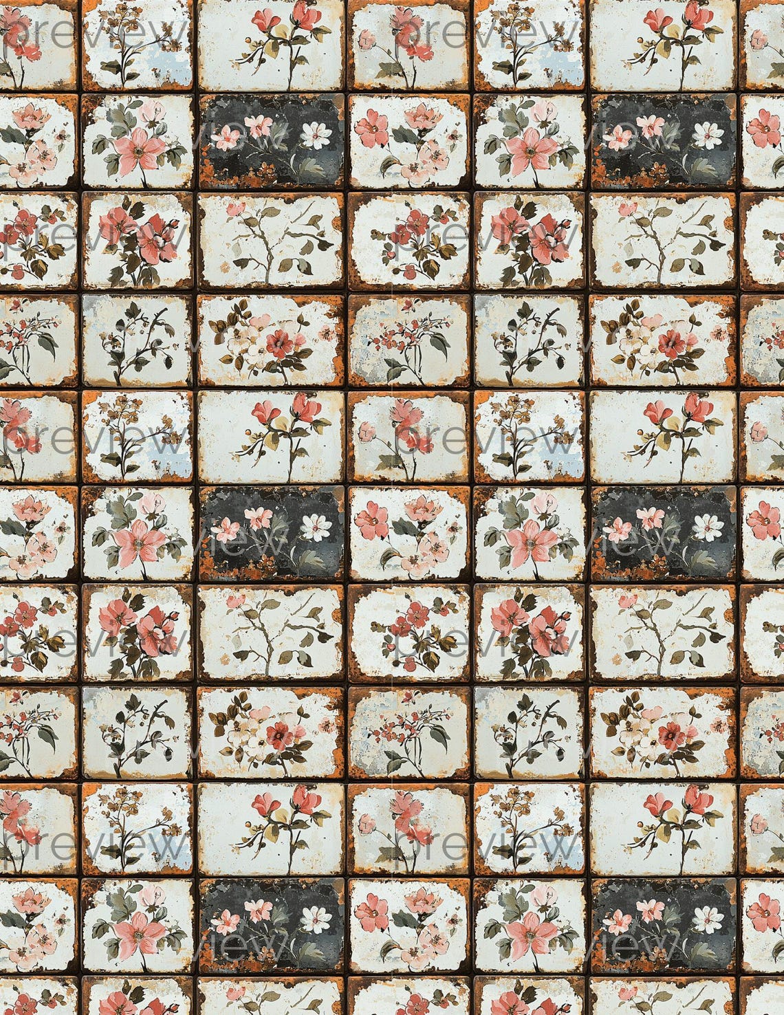 Vintage Floral Dollhouse Tiles, Printable Miniature Tiles for 1:12 ...