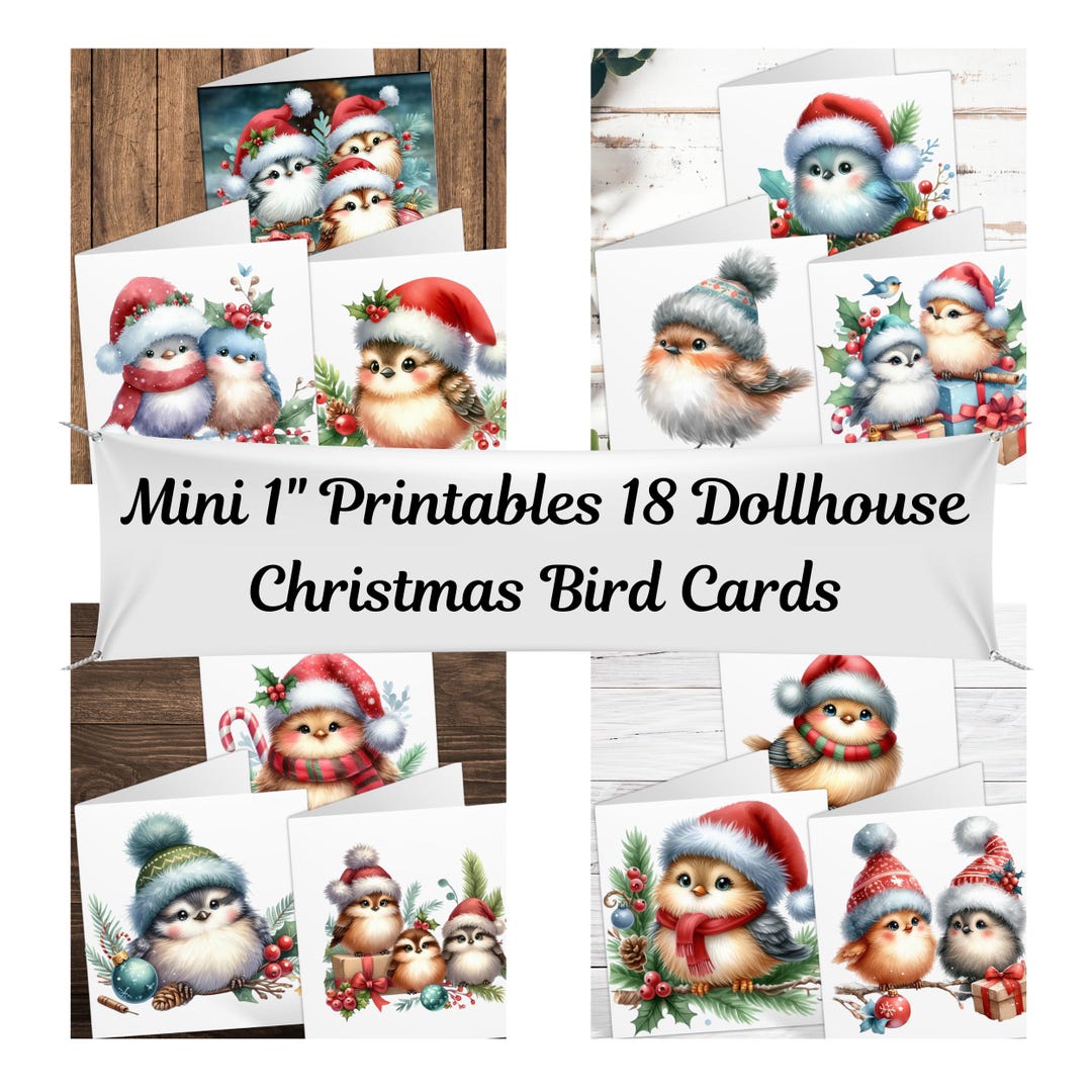 Miniature Christmas Cards: 18 Bird Designs for Dollhouse (printable PDF ...