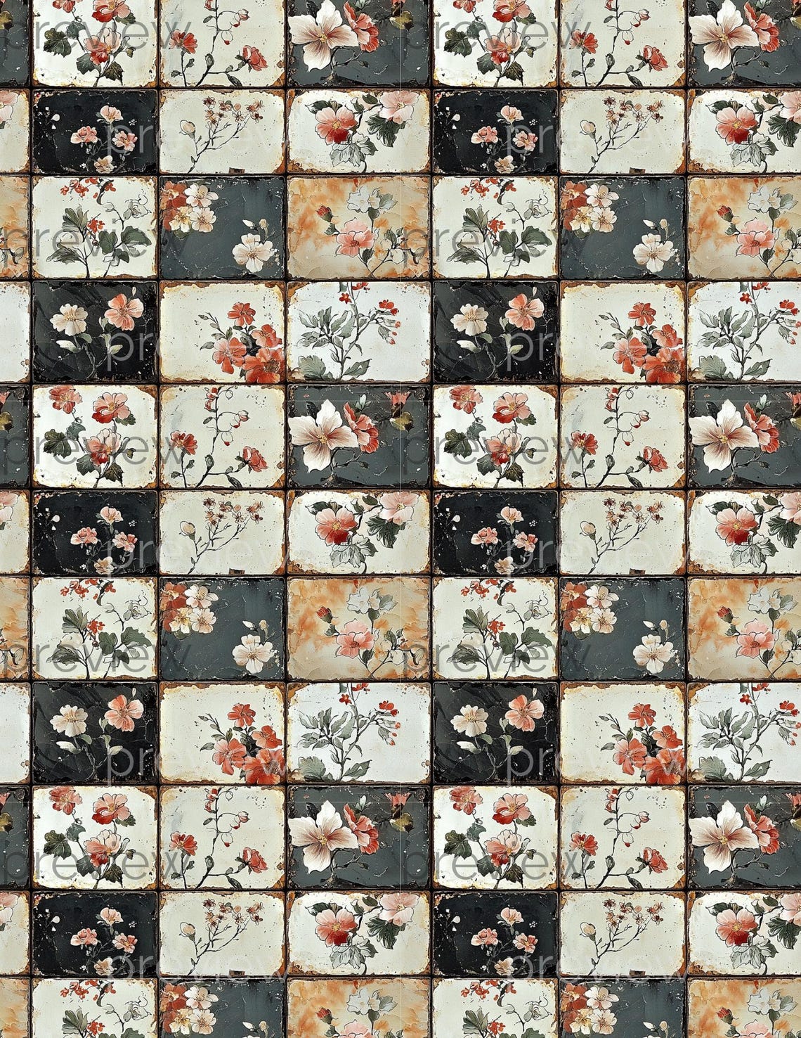 Vintage Floral Dollhouse Tiles, Printable Miniature Tiles for 1:12 ...