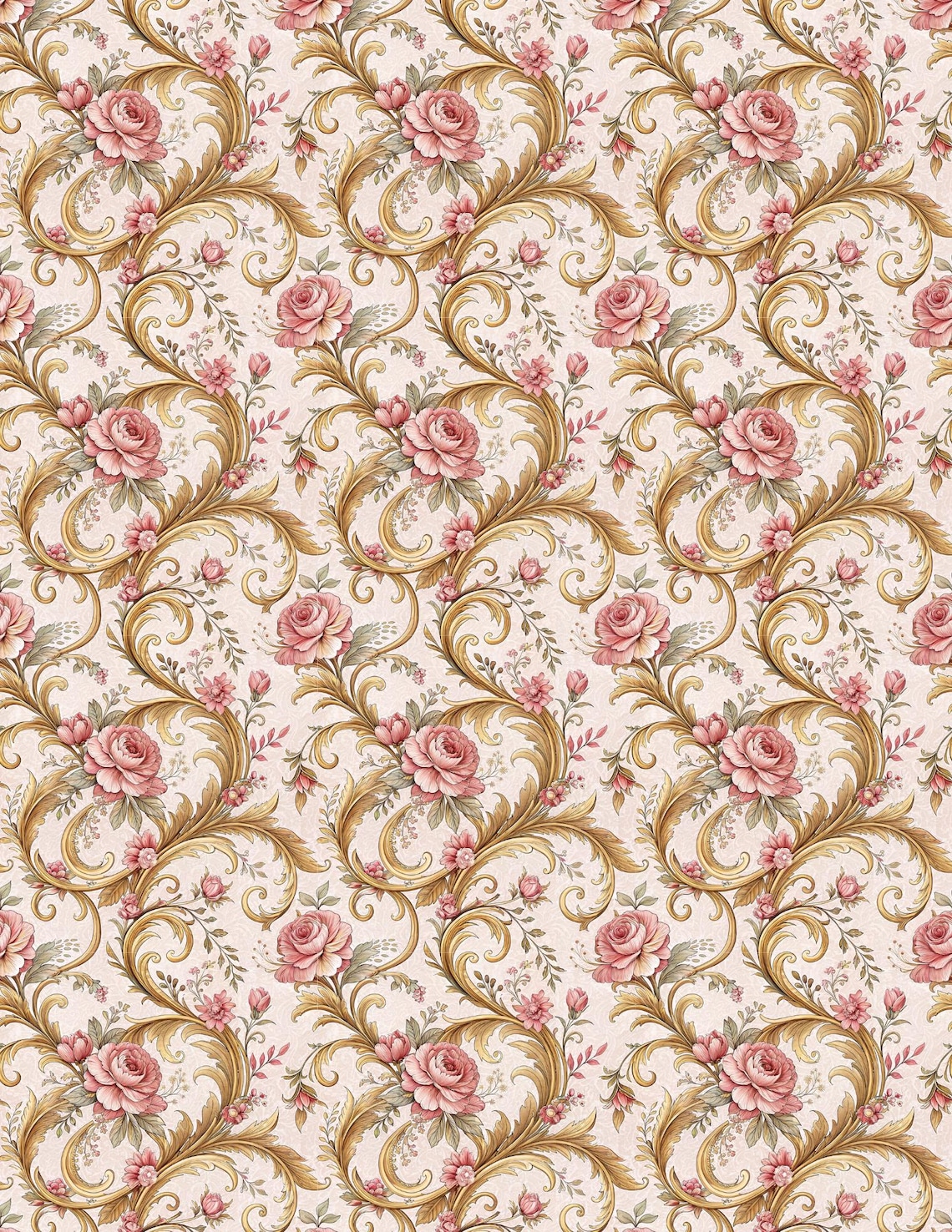 Miniature Rococo Printable Dollhouse Wallpaper, 1:12 Scale Vintage ...